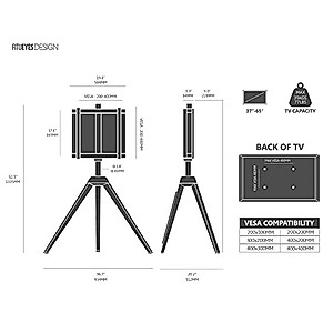 FITUEYES Design Corner TV Stand for 37 43 50 55 65 Inch TV, Tripod TV Stand Modern Easel TV Floor Stand for LED LCD Screens with Concealed Storage Wood Iron TV Furniture, Picasso Series