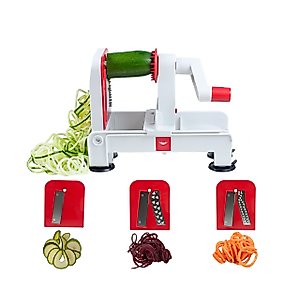 Paderno World Cuisine 3-Blade Folding Vegetable Slicer / Spiralizer Pro, Counter-Mounted and includes 3 Different Stainless Steel Blades