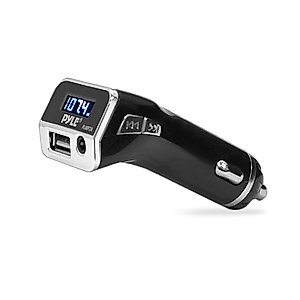 Pyle FM Radio Transmitter Adapter - Plays MP3 Music with USB Port, 3.5 mm Aux in Media File Support, Car Charger for Smartphone Android and iPhone, Digital LCD Power Display - PLMP2A