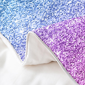 Queen Zipper Glitter Print(No Glitter) Duvet Cover 100% Cotton 3Pcs Duvet Cover 100% Cotton Blue Purple Gradient Bedding 100% Cotton Set Soft Warmth Lightweight Quilted Duvet Set with 2 Pillow Shams