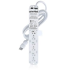 Leviton 5306M-2S7 Medical Grade Surge Protective Power Strip, 20-Amp, 125-volt, 6-Outlets, 7-Feet Cord Length