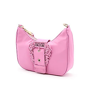 Versace Jeans COUTURE MINIBAG CROSSBODY BAG IN FUCHSIA NYLON WITH GOLD BAROQUE LOGO BUCKLE AND ADJUSTABLE SHOULDER STRAP 74VA4BFGZS640