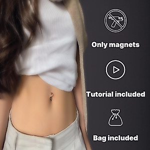 M&P Fake Belly Button Piercing - Magnetic Navel Ring - Without Piercing - Non Pierced - Clip on - Surgical Steel (Gravity)