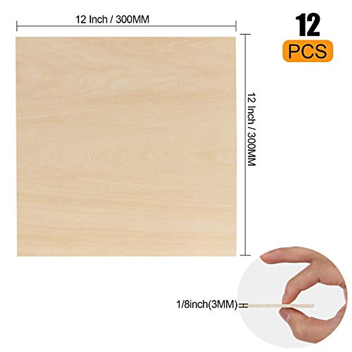 12 Pack Basswood Sheets 1/8 x 11.8 x 11.8 Inch Plywood Board, Thin Natural Unfinished Wood for Crafts, Hobby, Model Making, Wood Burning and Laser Projects