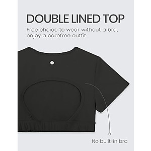 CRZ YOGA Womens Butterluxe Double Lined Open Back Crop Tops Backless Short Sleeve Workout Shirts Casual Tight T-Shirts Black Medium