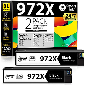 Smart Ink Compatible Ink Cartridge Replacement for HP 972X 972 X (2 Black Pack) to use with PageWide Pro 477dw 577dw 452dw 477dn 452dn 577z 552dw P55250dw Printers