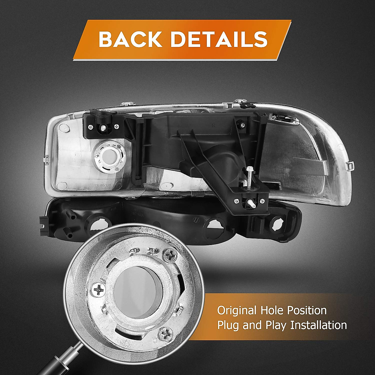 LBRST Headlight Assembly For GMC Sierra 1500 1999-2006 For GMC Sierra 1500 Classic 2007 Black Housing Clear Reflector Clear Lens Driver and Passenger Side Headlamp