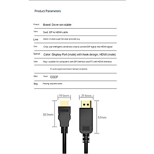 Sheng Jie Dp to Hdmi Adapter Displayport Interface Hd Cable Desktop Computer Host Graphics Card Converter to Monitor Video Cable Adapter Cable 4k60hz Male to Female