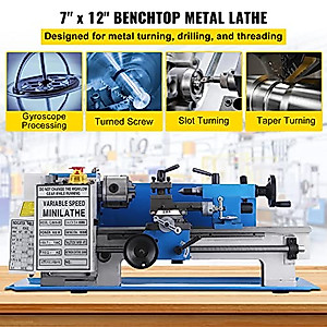 BestEquip Metal Lathe 7" x 14",Mini Metal Lathe 0-2500 RPM Variable Speed,Mini Lathe with 4" 3-jaw Chuck,Bench Top Metal Lathe, Benchtop Lathe, for Various Types of Metal Turning