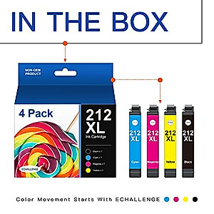 ECHALLENGE Remanufactured 212XL Ink Cartridge Replacement for 212XL 212 XL T212XL for Expression Home XP-4100 XP-4105 Workforce WF-2830 WF-2850 (Black, Cyan, Magenta, Yellow, 4-Pack)