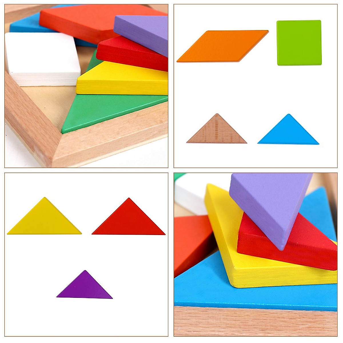 3 otters Wooden Tangrams Puzzles, 4 Pack Educational Tangrams Shapes Puzzle Toys for Kids Christmas Stocking Stuffers, STEM Montessori Wood Toy, Brain Logic Blocks