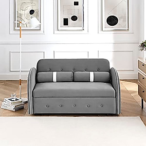 HomSof Adjsutable Backrest and Lumbar Pillows for Apartment Office Living Room Modern 55.5" Pull Out Sleep Bed 2 Seater Loveseats Sofa Couch with Side Pockets, Style C, Grey
