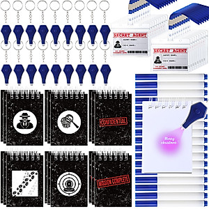 Qilery 72 Pcs Detective Spy Party Favors Include Mini Spiral Notebooks Flashlights With Keychain Invisible UV Light Pens ID Card Holders for Escape Room Birthday Party Supplies Decorations