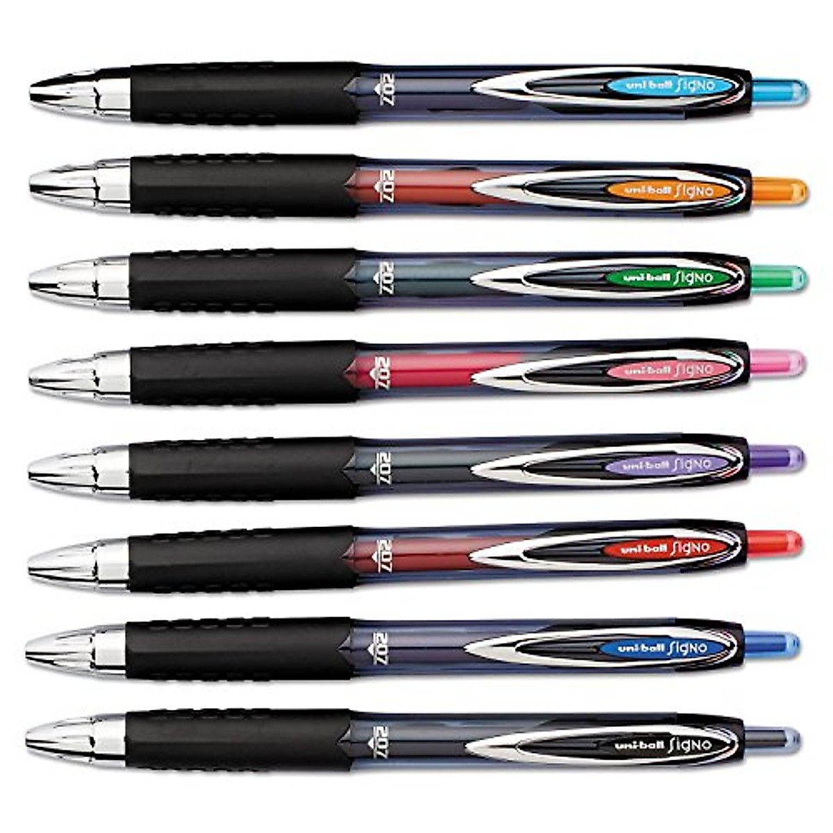 Uni-Ball 40110 Signo Gel 207 Roller Ball Retractable Gel Pen Assorted Ink Medium 8/Set
