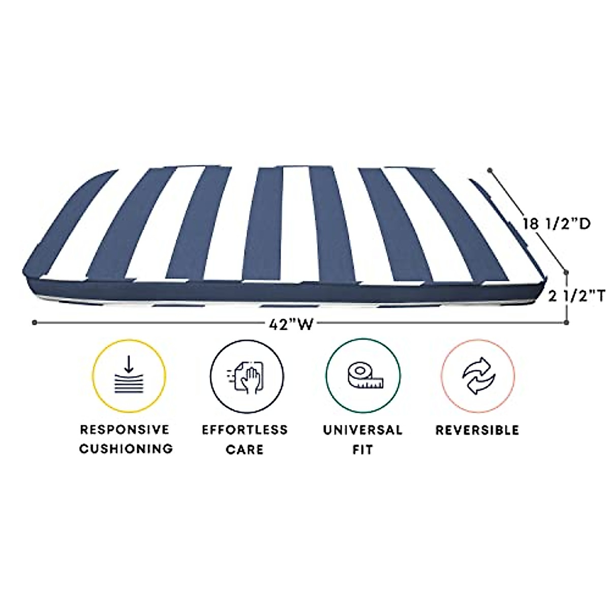 Honeycomb Indoor/Outdoor Cabana Stripe Blue & White Loveseat Bench Cushion: Rounded Corners, Recycled Fiberfill, Weather Resistant, Comfortable and Stylish Patio Cushion: 42" W x 18.5" D x 2.5" T