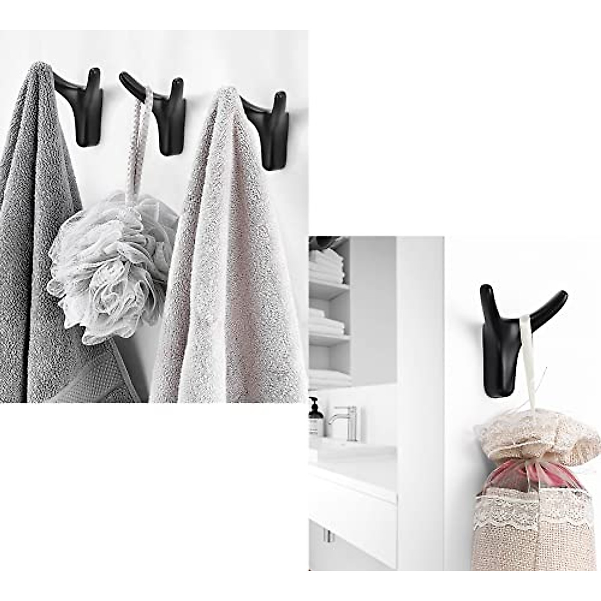 2 Pcs Black Horn Coat Hooks Wall Mounted, Heavy Duty Metal Double Wall Hooks for Hanging Coat Towel Hat etc, Great Modern Decoration Coat Hook for Bedroom Entryway Bathroom Wall Door,Large Load 40lb