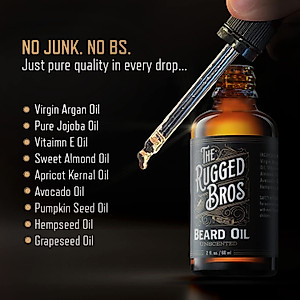 The Rugged Bros Beard Oil : with Argan Oil Serum and Jojoba Oils for Growth and Shine - Leave In Deep Conditioner, Softener, and Thickener, for all Beards and Mustaches (Unscented)