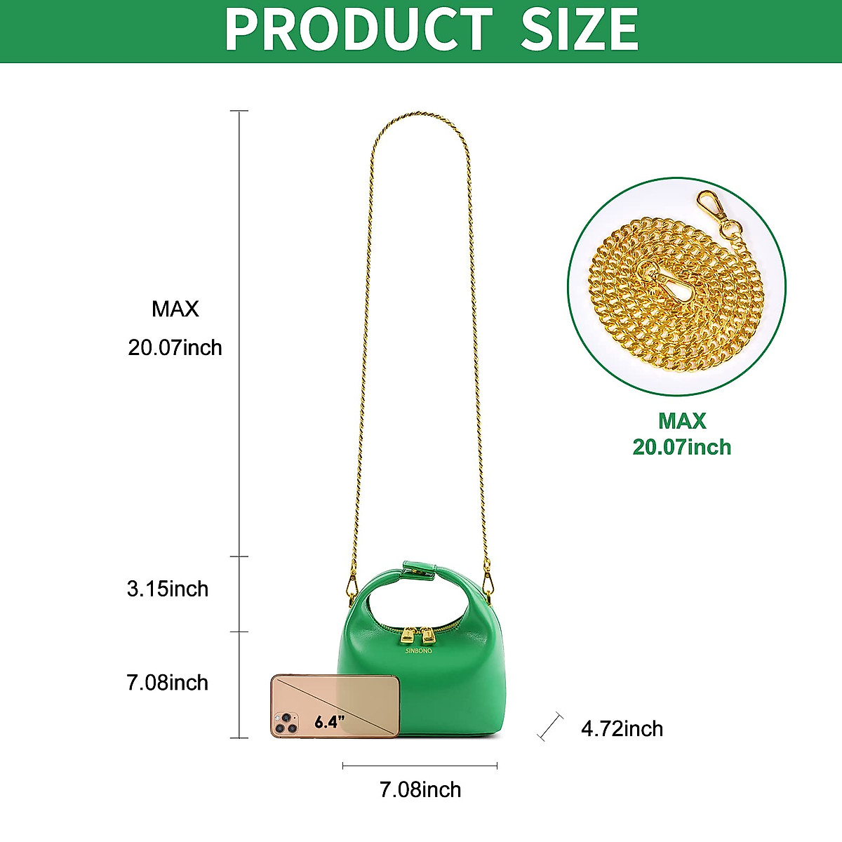 SINBONO Small Top Handbags for Women, Soft Vegan Leather Shoulder Hobo Crossbody Bag with Golden Chain Strap, Mini Purses Casual Dumpling Pouch
