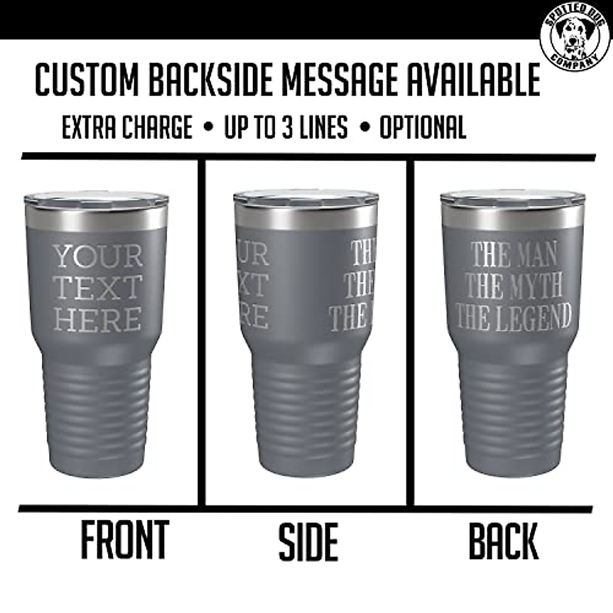 Personalized 30oz (17 Colors) Powder Coated Insulated Stainless Steel Tumbler with Lid, Custom Etched, Customized Text Message Name, Engraved Gift Idea Women Men Him Her, Your Text Here (Gray)