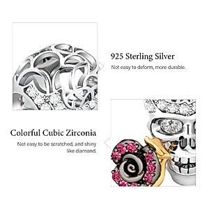 GNOCE "Skull Love Rose Charm Bead Sterling Silver Skull Charm With CZs fit for Bracelet/Necklace Christmas Charm Gift For Wife Girlfriend Skull Lovers