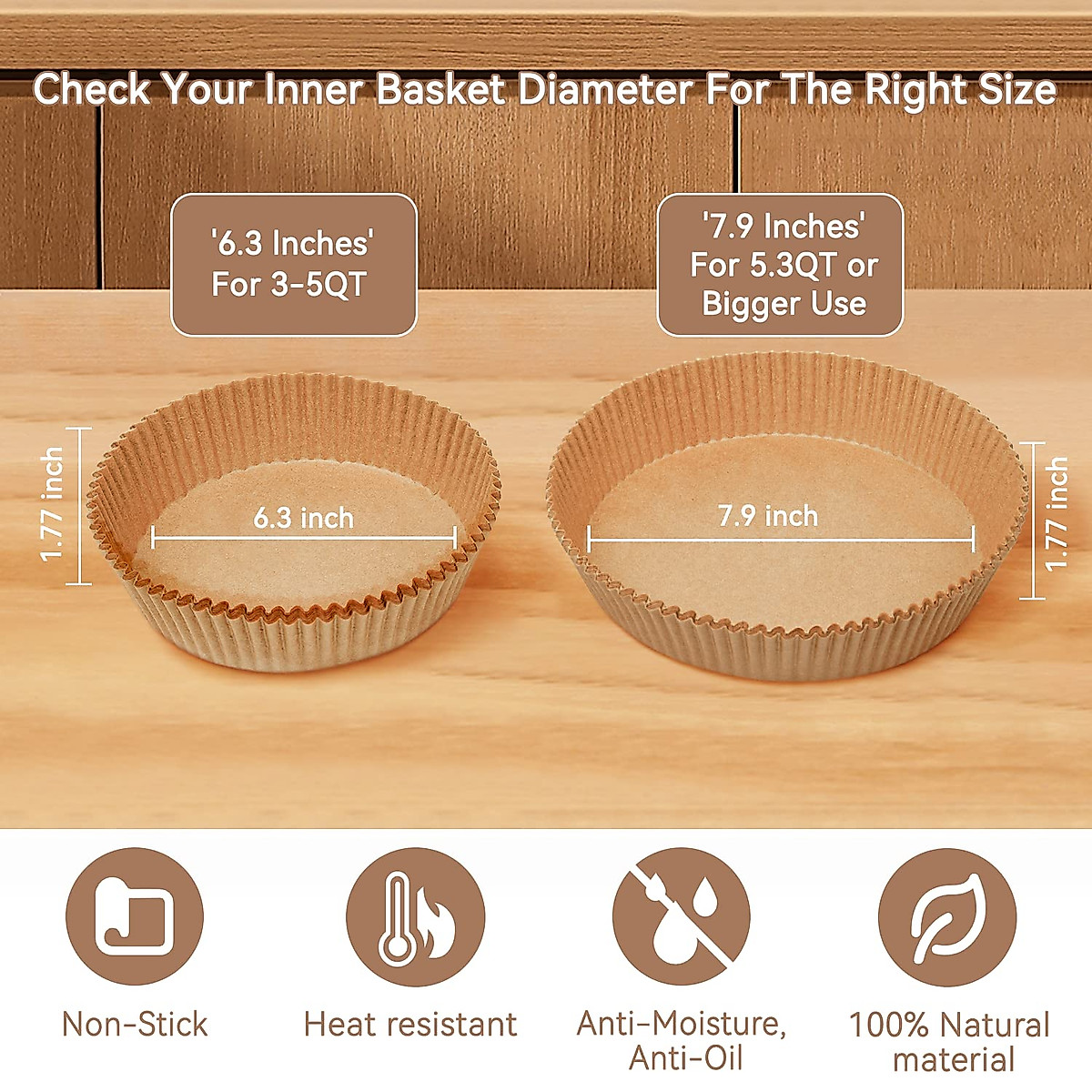 COSOAIR Air Fryer Disposable Paper Liner, 50PCS Non-stick Air Fryer Liners, Round Air Fryer Parchment liners Oil-proof, Water-proof, Food Grade Parchment Paper for Baking Roasting Microwave 7.9inch