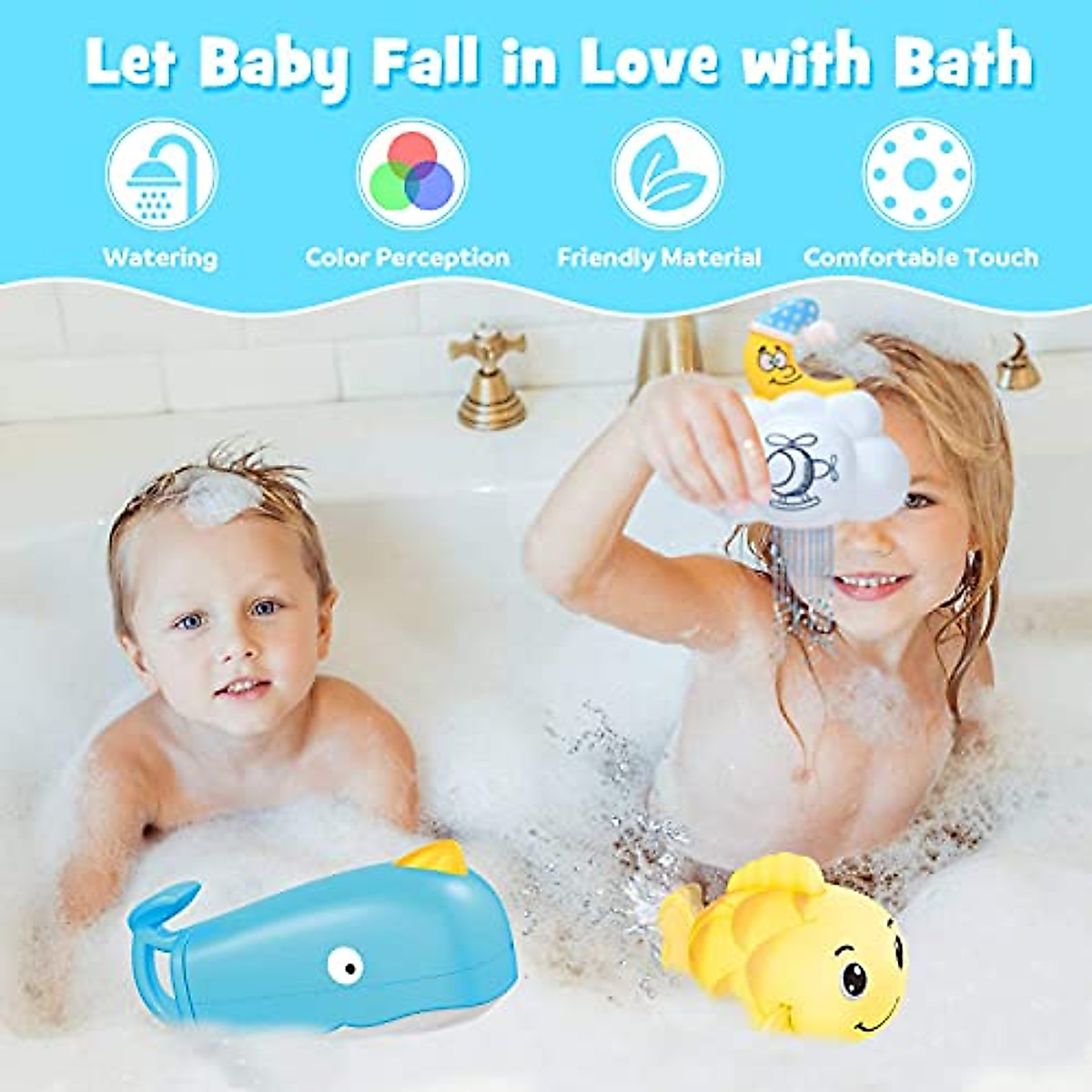Bath Toys for Toddlers, 3 Pcs Baby Bath Toys - Wind-up Fish Bathtub Set, Spray Water Cloud & Hand-Pull Whale - Water Gun Bath Birthday Gifts for Kids