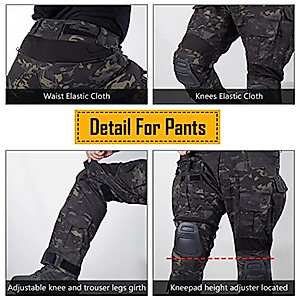 IDOGEAR Men G3 Assault Combat Uniform Set with Knee Pads Multi-camo Camouflage Tactical Airsoft Hunting Paintball Gear (Multi-camo Black, XX-Large)