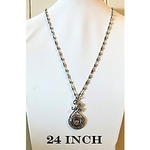 Hidden Hollow Beads Snap Interchangeable Women's Fashion Jewelry Necklace, 18" or 24" long, Fancy STRONG Stainless Steel Chain. Comes in a gift box. (24 Inch Chain, Swirls)