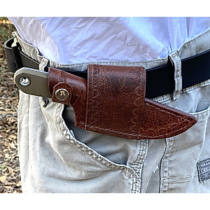 Coast Leathers Custom Leather Sheath, Fits for Principle 101GP, Fixed Blade Knife Holder, Cross Draw Knife Holster, Antique Brown - Sheath Only