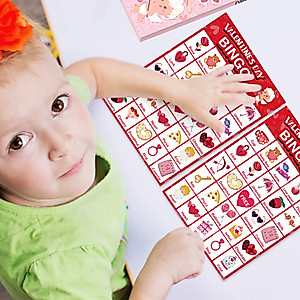 Valentines Day Bingo Game Card for Kids/Adults, 32 Players - Valentine Game for Family/School Classroom/Large Group, Valentine Party Favor for Boy/Girl