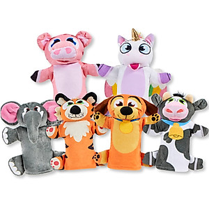 JOYIN 6Pcs Kids Hand Puppet Set, Toddler Animal Plush Toy Includes Elephant, Unicorn, Puppy, Pig, Tiger and Cow for Boys Girls Show Theater, Birthday Party Gifts, Easter Basket Stuffers