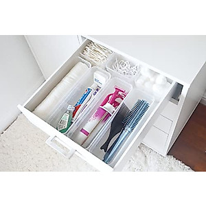 AB Designs Bin Pack, [6] Long Home Organizer Storage Boxes with Lids, Translucent Clear