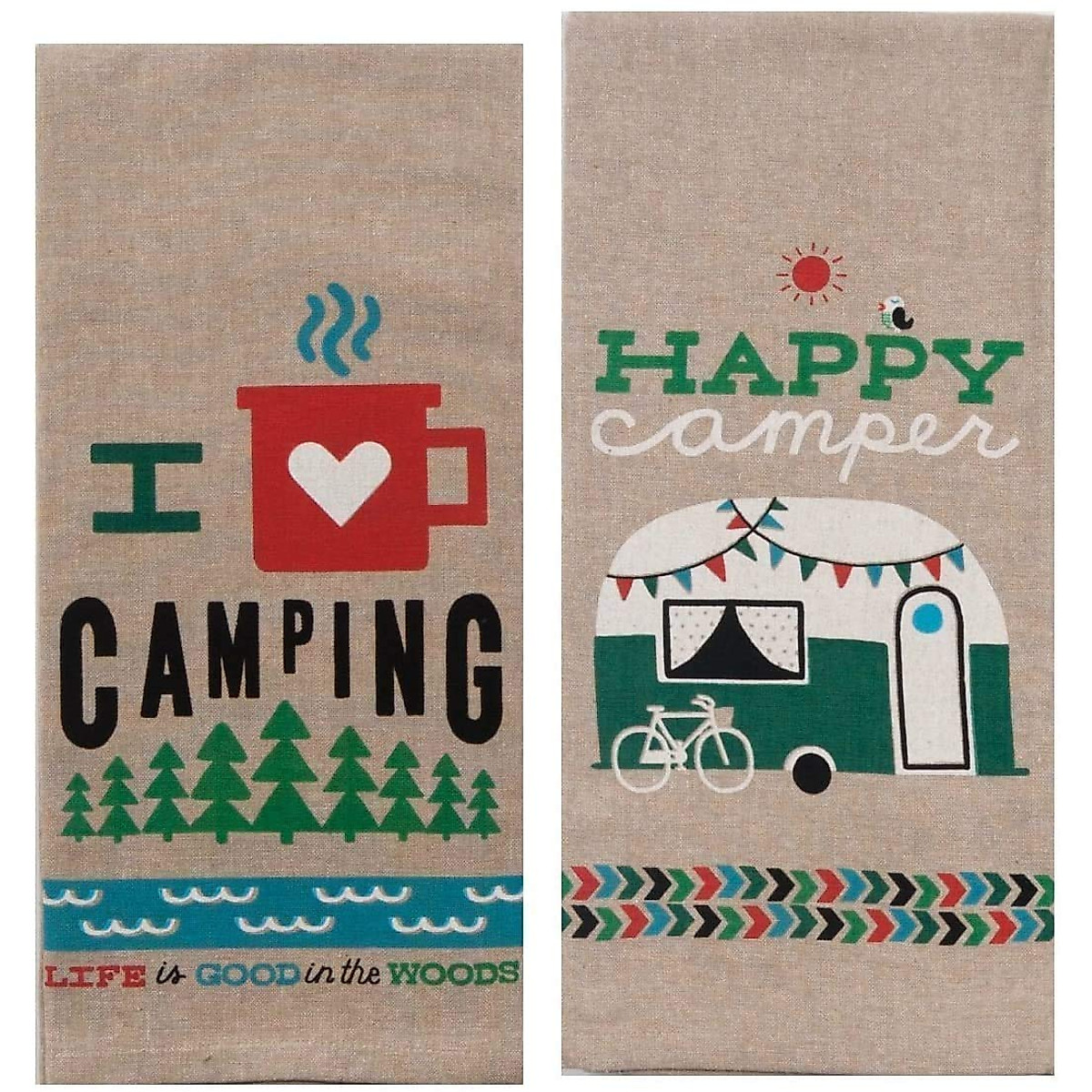 18th Street Gifts Camper Decorations - Happy Camper Dish Towels and Camp Sign - Camping Themed Decor - Camper Gift