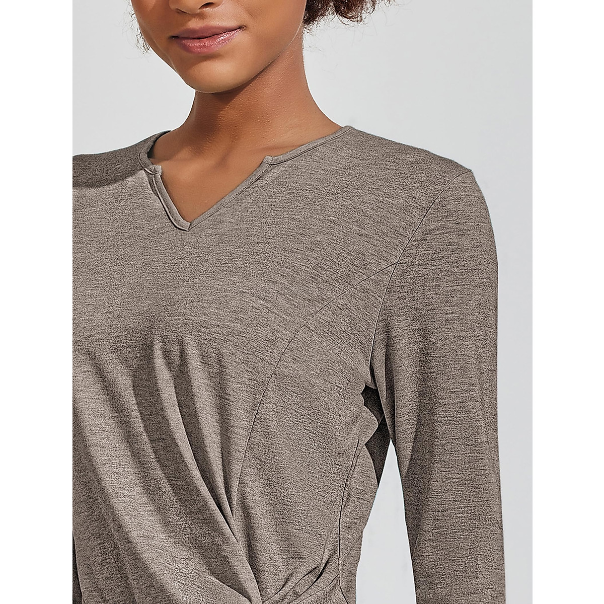 PINSPARK Hiking Shirts for Women Long Sleeve Worktout Tops Athletic Casual Yoga Tee Shirt Breathable Top A_Browm Medium