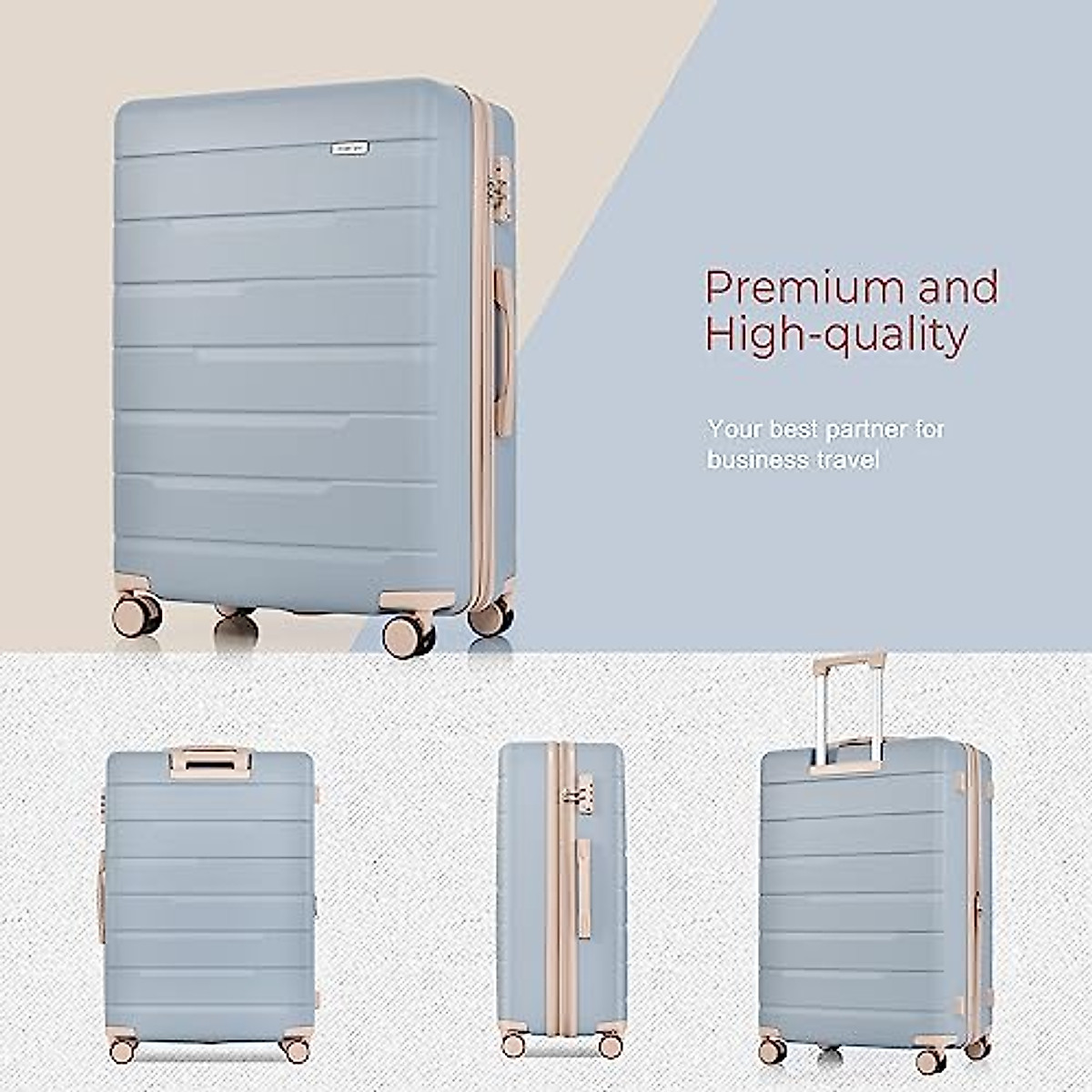 Merax 3 Pcs Expandable ABS Hardshell Luggage Sets with Spinner Wheel Suitcase TSA Lock Suit Case, Light Blue, (20/24/28)