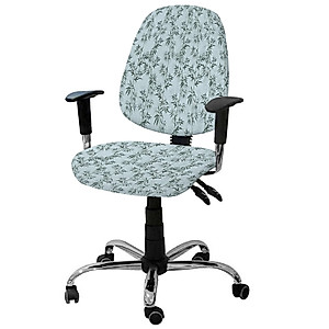 Double Love Vintage 2 Pieces Computer Office Chair Covers Set, Stretchable Desk Rotating Chair Seat Cushion Slipcover Back Covers, Decorative Protectors Cover Chinese Japanese Botanical Leaves Plant