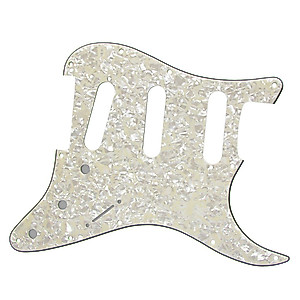 IKN 11 Hole Strat Pickguard for 3 Single Coil Pickups, come with Pickguard Screws, 4Ply Aged Pearl