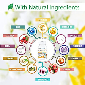 (90 Capsules), Quercetin 1,000mg, Vitamin C 1,000mg, Zinc 50mg, Vitamin D3 5,000iu, Selenium, Copper, Acerola, Ginger, Rutin, Bitter Orange, Rose Hips, Echinacea, Immune C Plus, 12 in 1 Immune Support