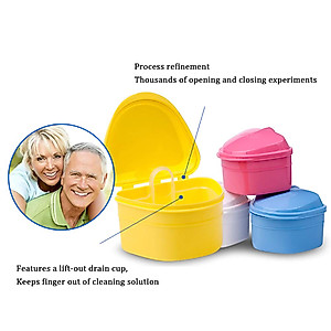 Denture Bath Box Cup, Complete Clean Care for Dentures, Clear Braces, Mouth Guard, Night Guard & Retainers,Traveling (Navy Blue & Blue)