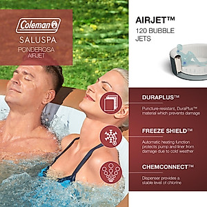 Coleman SaluSpa Ponderosa AirJet, 2 to 4 Person Inflatable Hot Tub, Round Portable Outdoor Spa with 120 Soothing AirJets and Cover, Orange