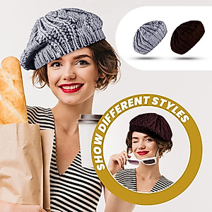 SATINIOR Knit Lightweight Crochet Beret 4 Pieces Beret Hats for Women Knit Autumn Winter Hats (Black, Beige, Gray, Dark Brown)