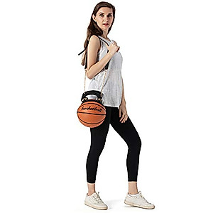 Women Basketball Shaped Purse Girls Round Handbag Fashion Cute Handle Bag Shoulder Cross Body PU Leather Messenger Bags Adjustable Strap (Brown)