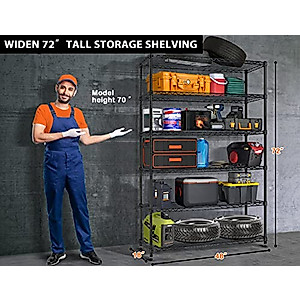 Heavy Duty 6-Tier Storage Shelves Adjustable NSF Garage Shelving with Wheels & Adjustable Feets,Free Standing Shelves for Storage Closet Pantry Garage Wire Shelving Unit Metal Shelving,48"Lx18"Wx72"H