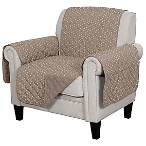 Furhaven Water-Resistant & Reversible Chair Cover Protector for Dogs, Cats, & Children - Quilted Polka Paw Living Room Furniture Cover - Biscuit, Chair