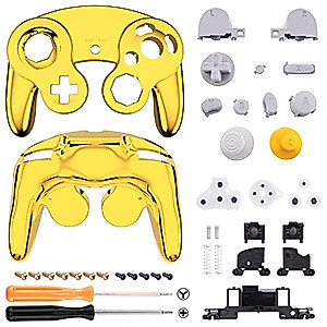 eXtremeRate Chrome Gold Glossy Faceplate Backplate for Nintendo Gamecube Controller, Replacement Housing Shell Cover with Buttons for Nintendo Gamecube Controller NGC - Controller NOT Included