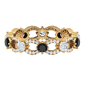 Rosec Jewels Natural Black and White Diamond Eternity Band, Certified Diamond Anniversary Ring - Ready To Gift, 14K Yellow Gold, Size:US 9.00