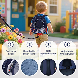 yisibo Rocket Toddler Backpack with Harness Leash Snack Nursery Bags for Kids Baby Boy Girl 1-3 Years Old