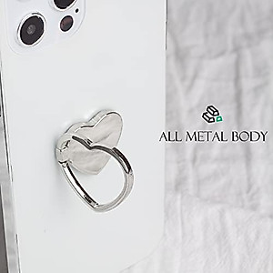 [2 Packs] Love Heart Shaped Glossy Finish Cell Phone Ring Holder Stand, 360 Degree Rotation Finger Ring Kickstand with Polished Metal Phone Grip for Magnetic Car Mount (Sliver)