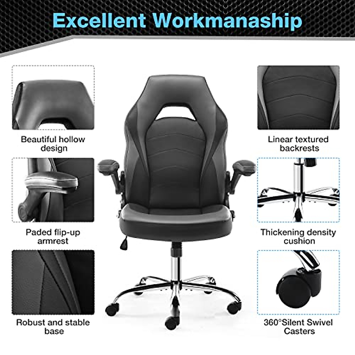JHK Gaming Chair-Ergonomic Office, Light Grey