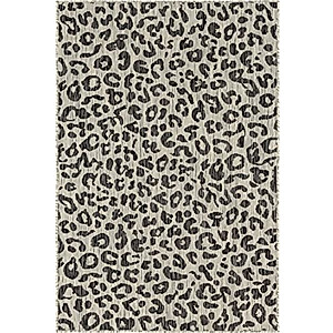 Unique Loom Outdoor Safari Collection Transitional Indoor & Outdoor Wildlife Inspired Animal Print with Leopard Design Area Rug, 4 x 6 ft, Black/Light Gray